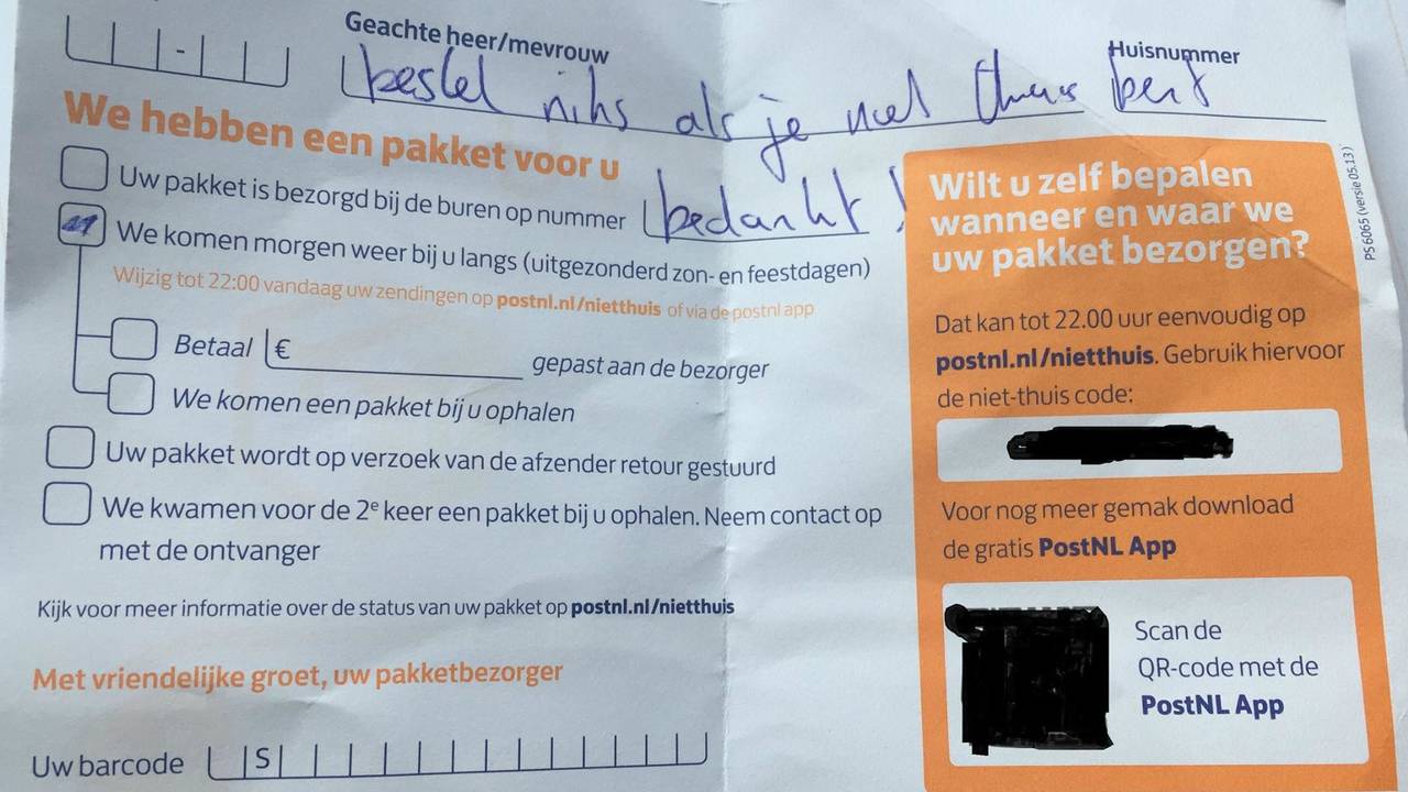 'Bestel niks als je niet thuis bent', gefrustreerde PostNL-bezorger ...