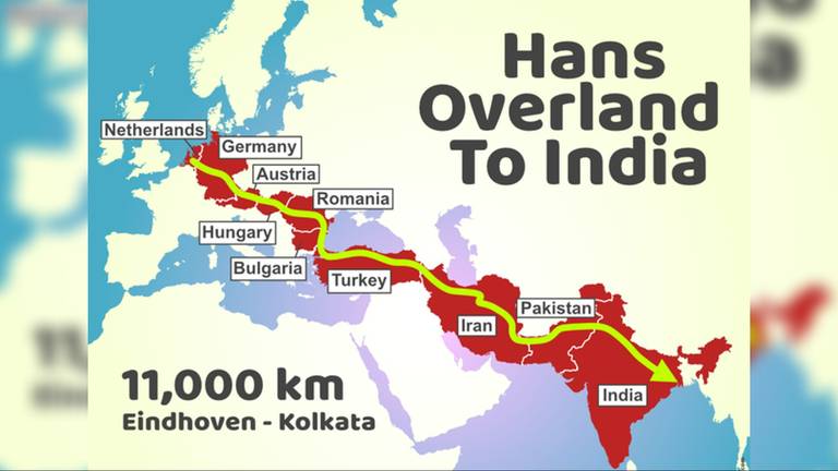Hans (60) reist naar India met elk vervoermiddel behalve het vliegtuig ...